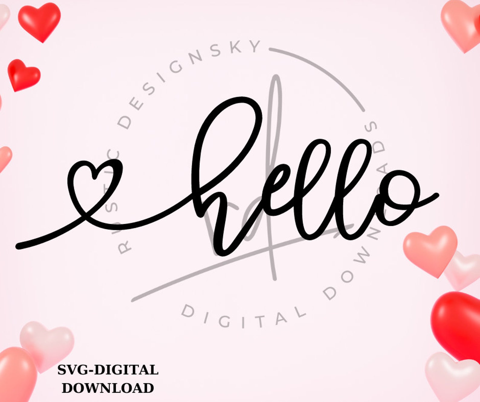 SVG/PNG- Hello With Heart Swashes Letter Design-cricut|digitaldownload ...