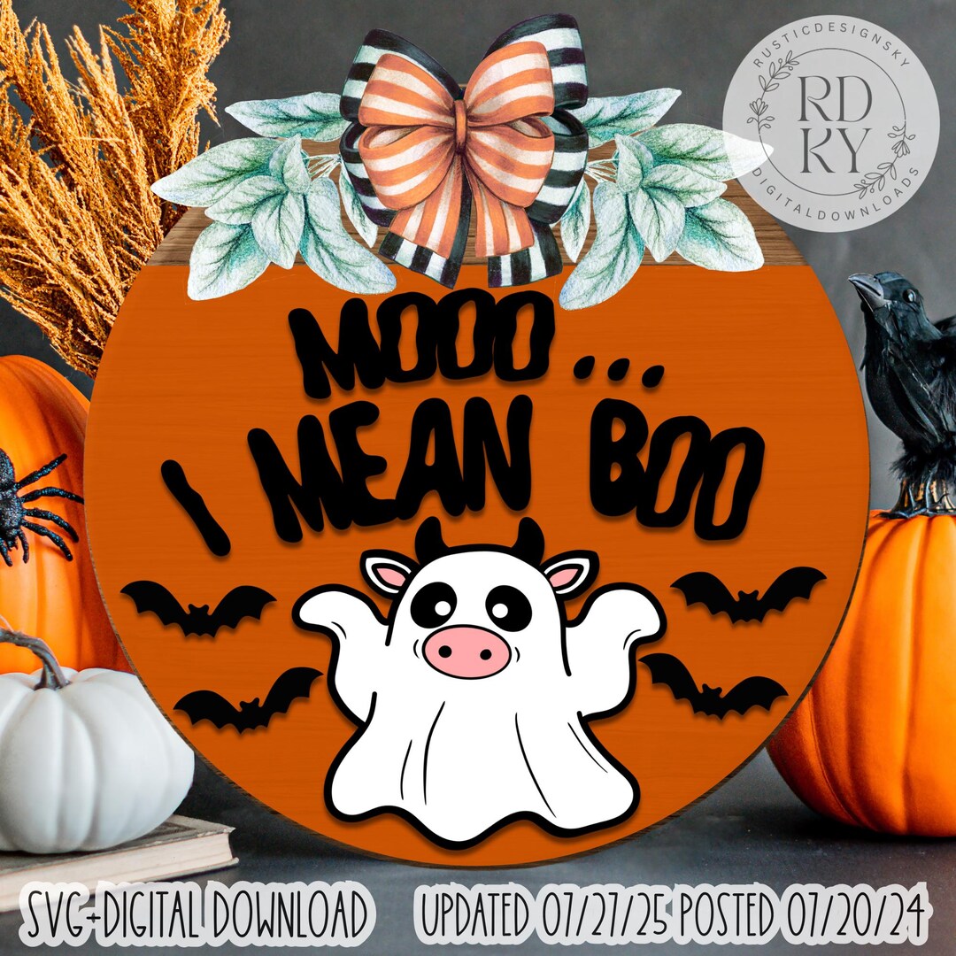 SVG/PNG- MOOO... I Mean Boo With Layered Ghost Cow-handdrawn ...
