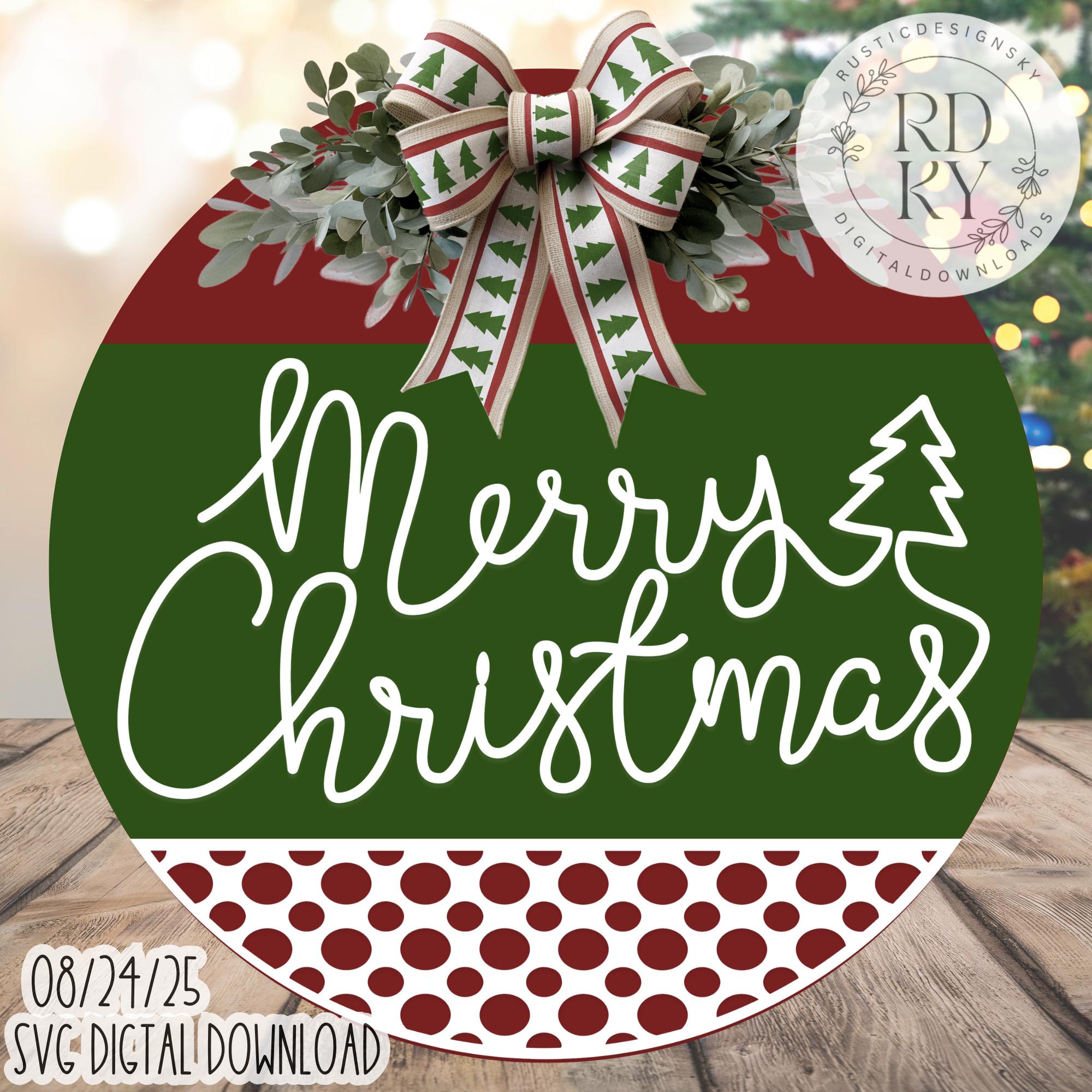 SVG/PNG- Merry Christmas, Curly Lettering With Christmas Tree and Polka ...