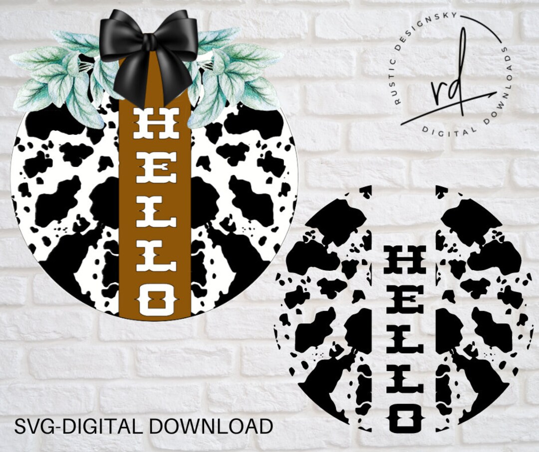 SVG/PNG- Hello Cowhide Print Door Hanger Design|cricut|digitaldownload ...