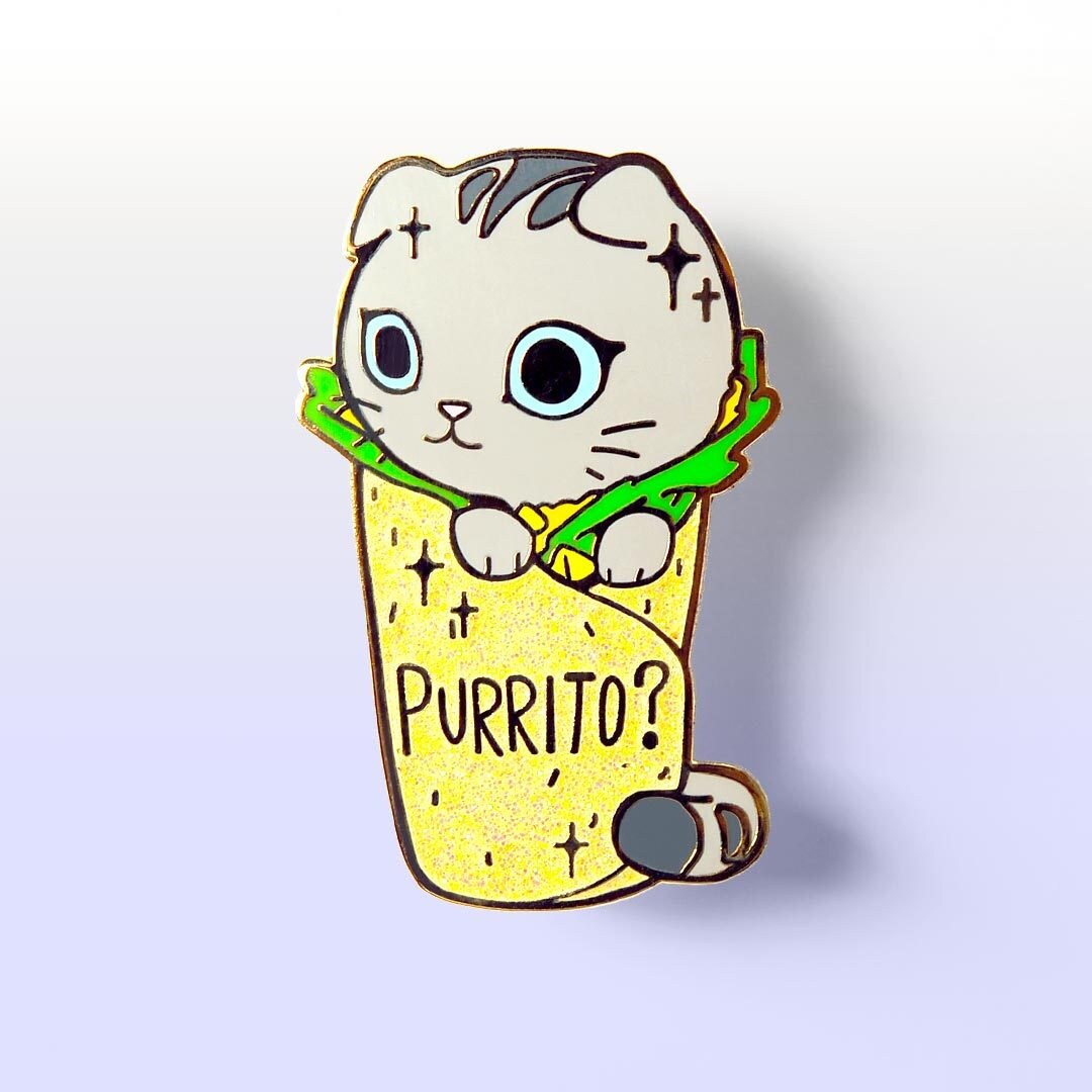 Purrito Cat Burrito Hard Enamel Pin Scottish Fold Cute Keychain Cats ...