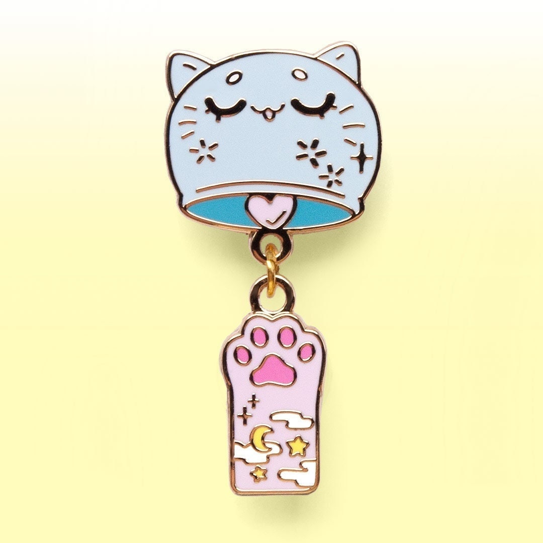 Cat Wind Chime Dangle Hard Enamel Pin Keyring Cute Pins Keychain Gift ...