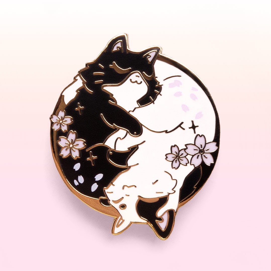 Sakura Yin Yang Cats Hard Enamel Pin Keyring Cute Pins Keychain Gift ...