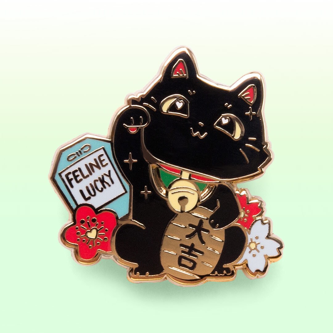 Lucky Black Cat Hard Enamel Pin Keyring Cute Pins Keychain Gift ...