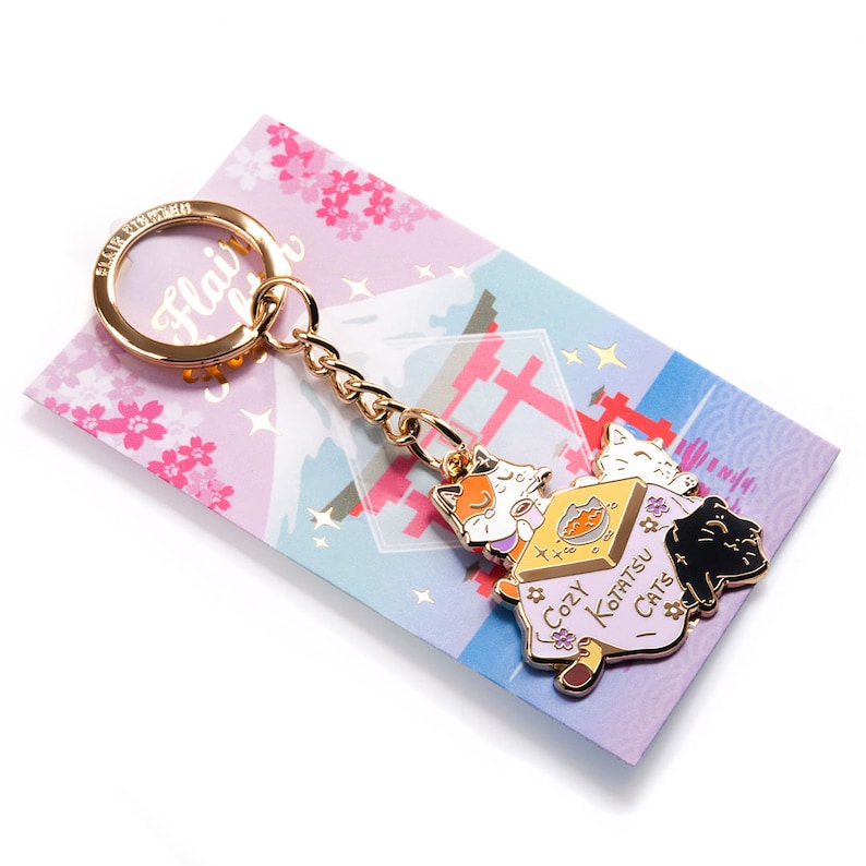Cozy Kotatsu Cats Hard Enamel Pin Keyring Cute Pins Keychain Gift ...