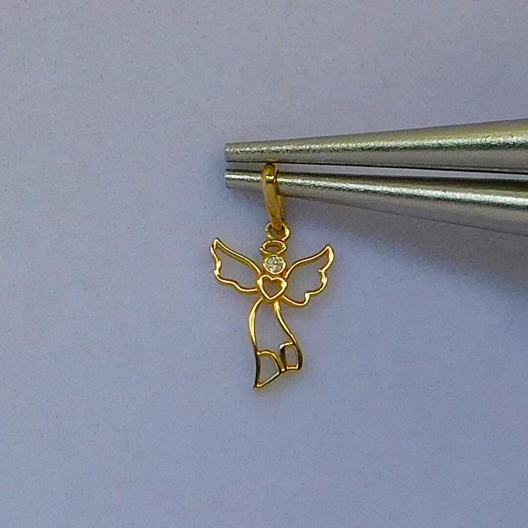 14k Solid Gold and Cubic Zirconia Angel Charm - Etsy