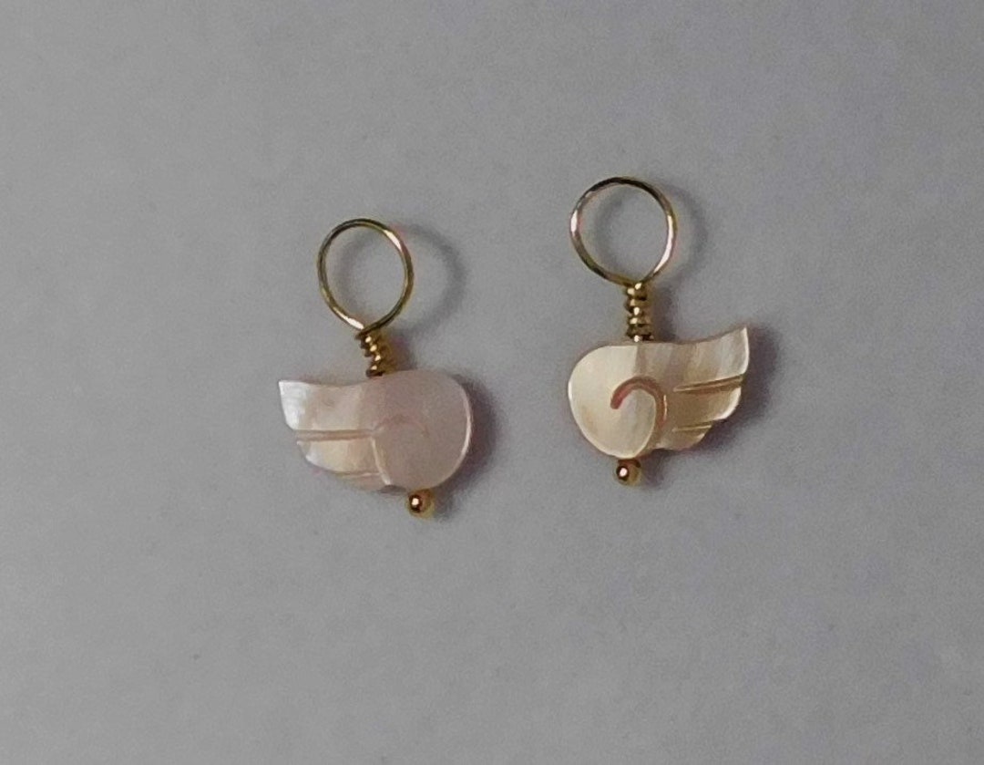 14k Solid Gold and Pink Oyster Shell Angel Wings - Etsy