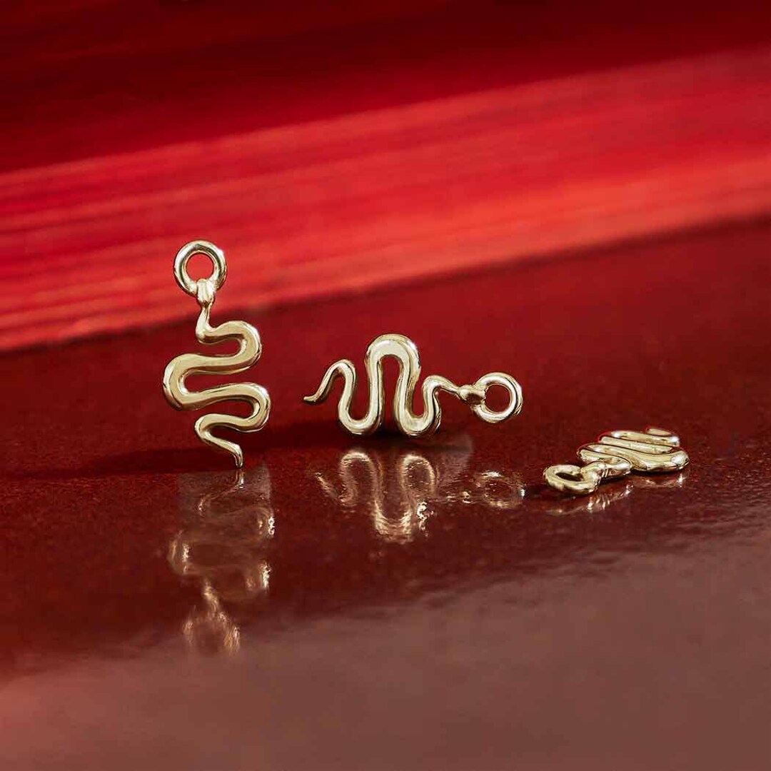 14k Solid Gold Snake Charm - Etsy