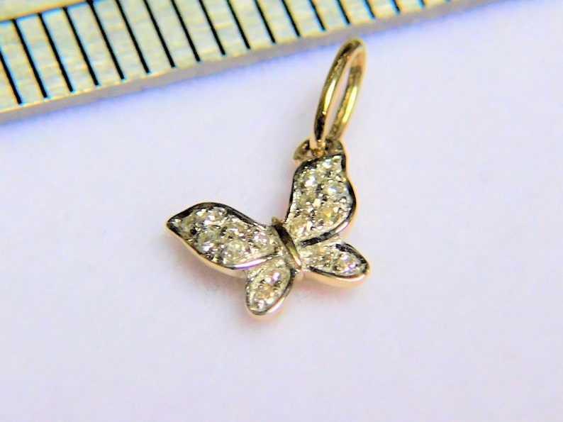 Tiny 14k Solid Gold Butterfly Charm With Genuine Natural - Etsy