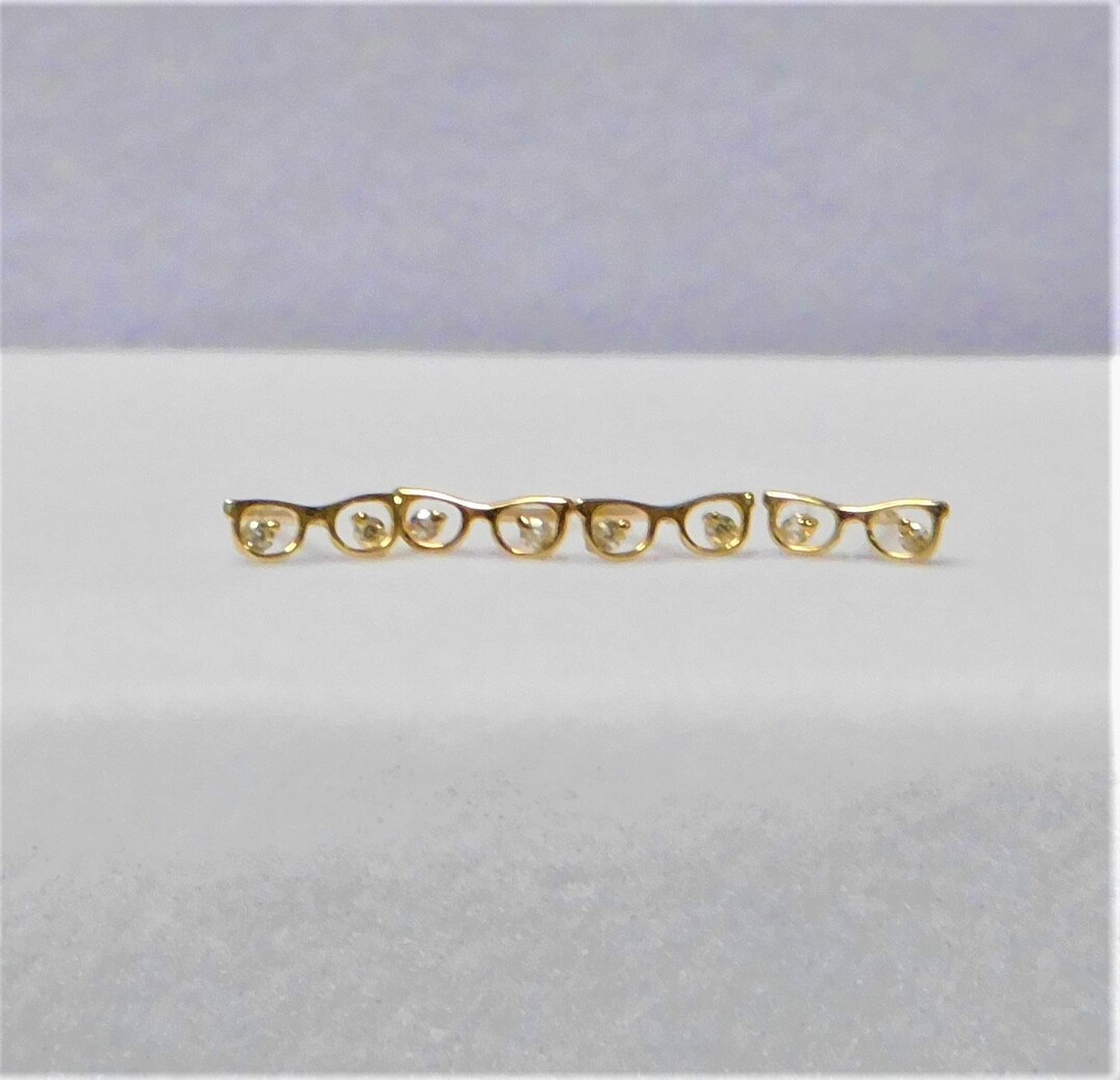 Super Tiny 14K Solid Gold Sparkle in Your Eye Glasses Post Earrings 2.5 ...