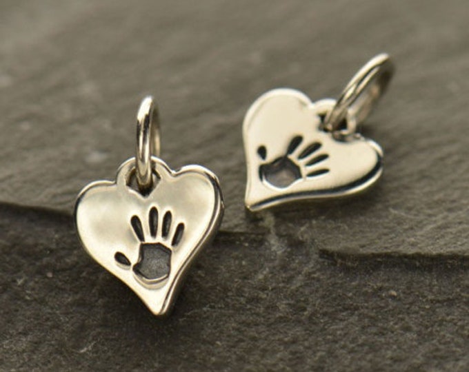 Tiny Sterling Silver Hand Print Charm 11 X 7 Mm Including Silver Jump ...