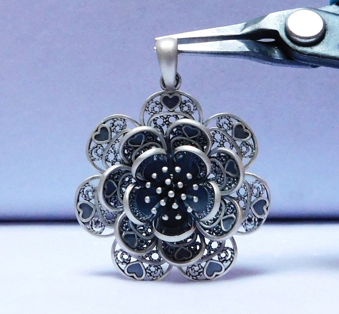 Silver Filigree 3D Spinning Flower Pendant 48 X 35 Mm - Etsy