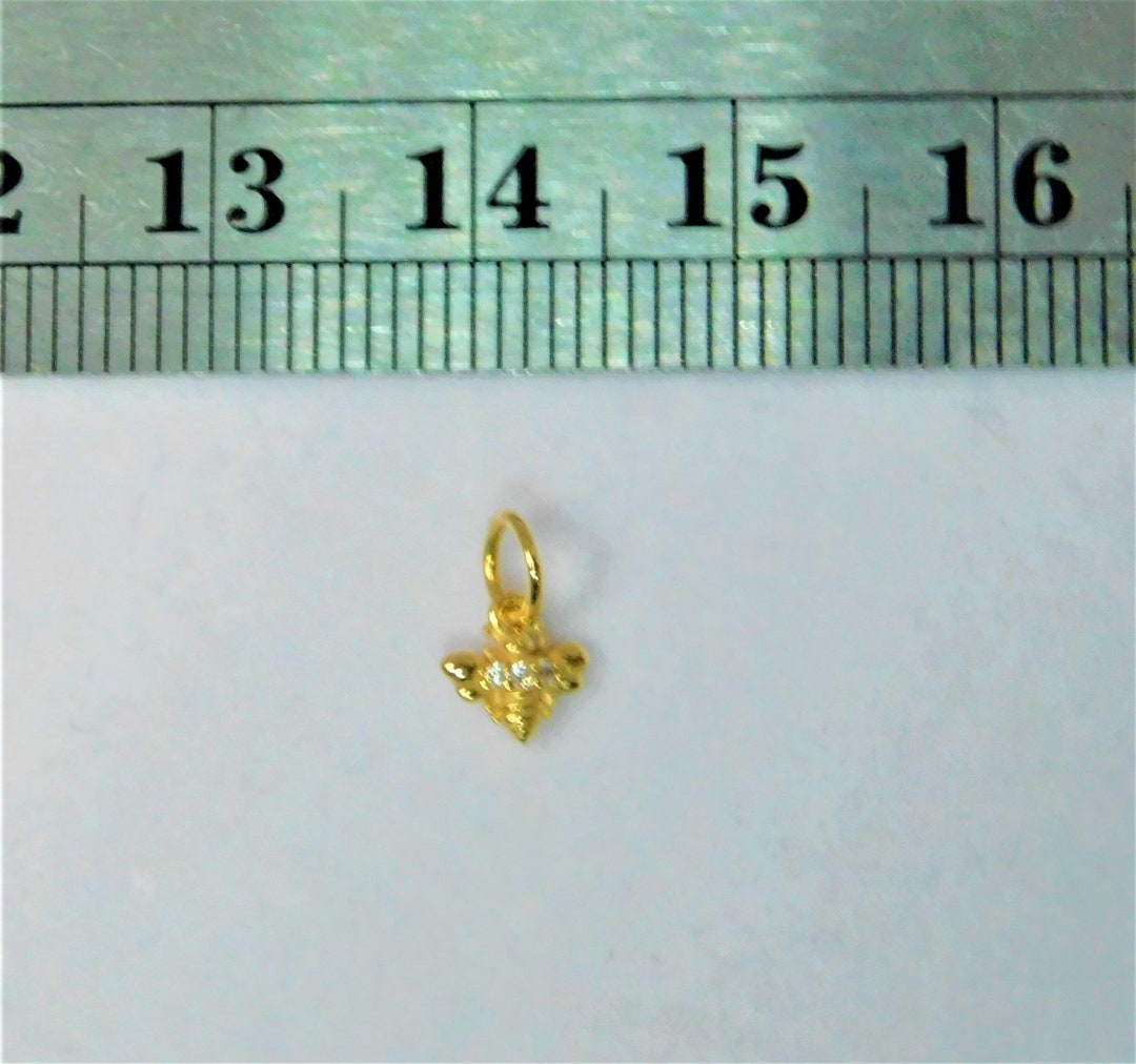 14k Solid Gold and Cubic Zirconia Tiny Bee Charm - Etsy