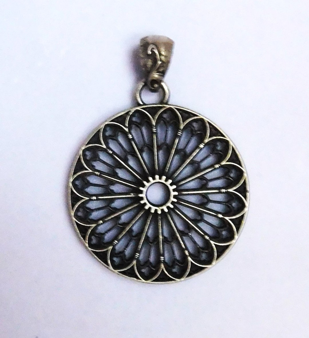 Sterling Silver Round Mandala Rose Tea Pendant - Etsy