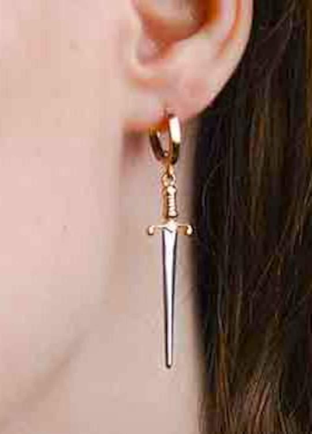 Mixed Metal Sword Dangle Drop Earrings - Etsy