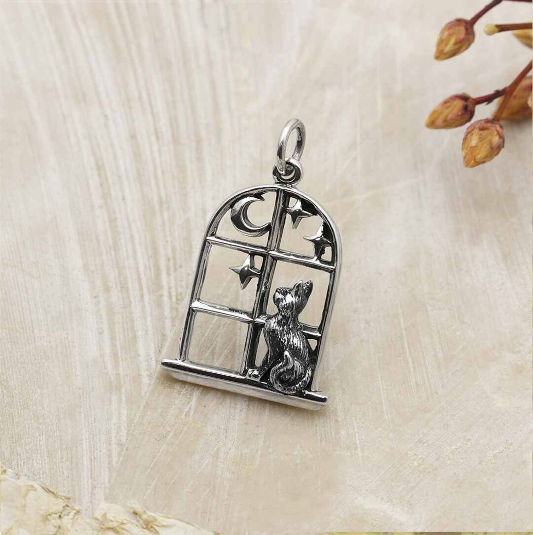 A Star Gazing Cat in a Window Pendant - Etsy