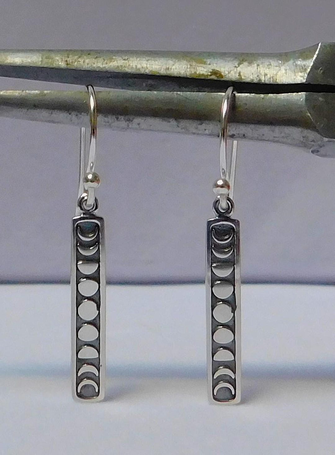 Homemade Sterling Silver Moon Phase Dangle Drop Earrings - Etsy