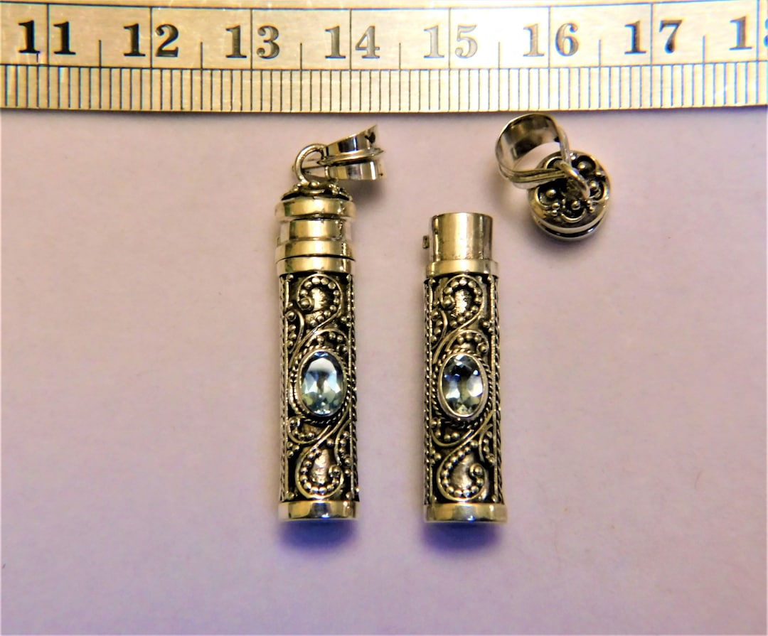 Sterling Silver Keepsake Canister Pendant With Bali Blue Topaz Gemstone ...