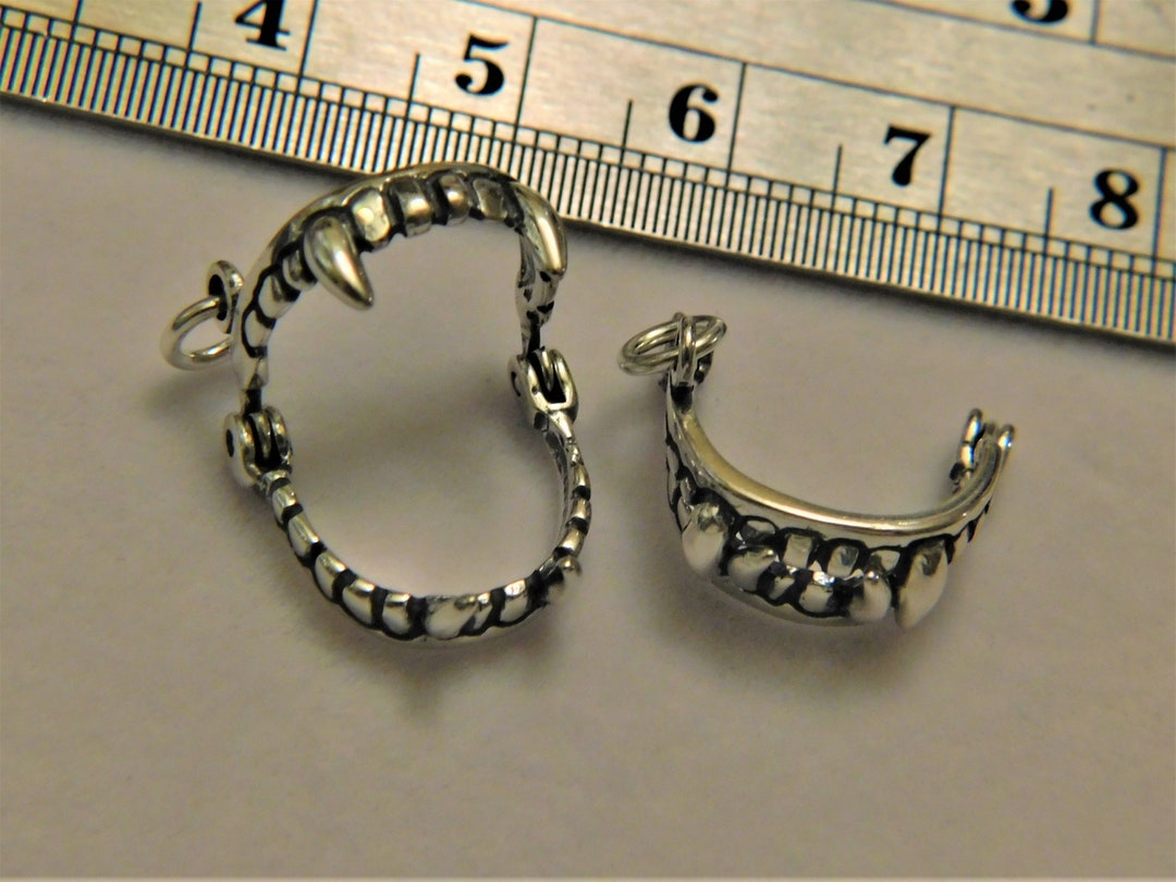 Sterling Silver Vampire Teeth Movable Charm 18 X 15 Mm - Etsy