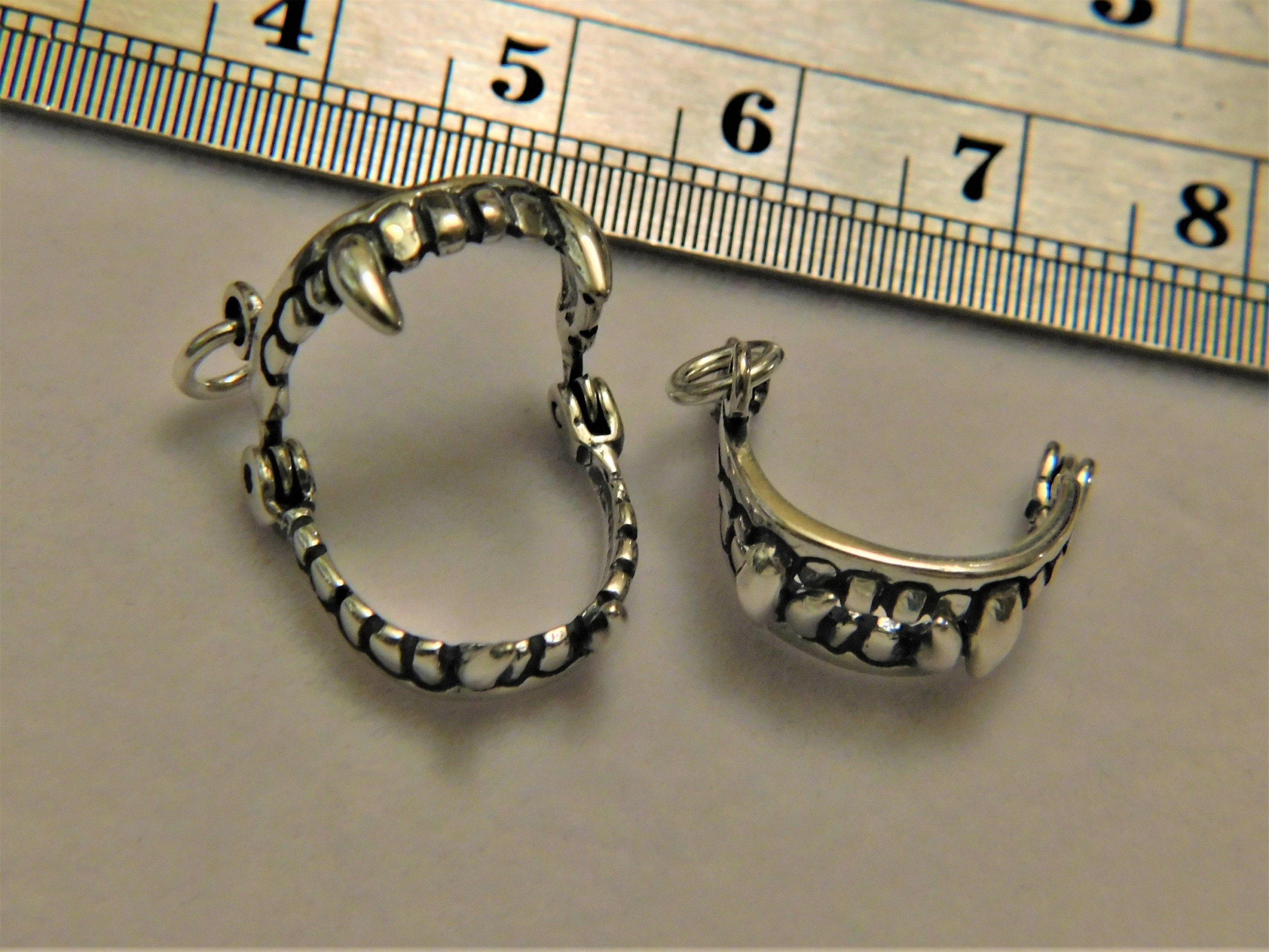 Sterling Silver Vampire Teeth Movable Charm 18 X 15 Mm - Etsy