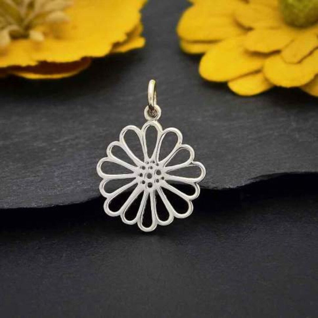 Sterling Silver Openwork Daisy Charm 21 X 15 Mm - Etsy