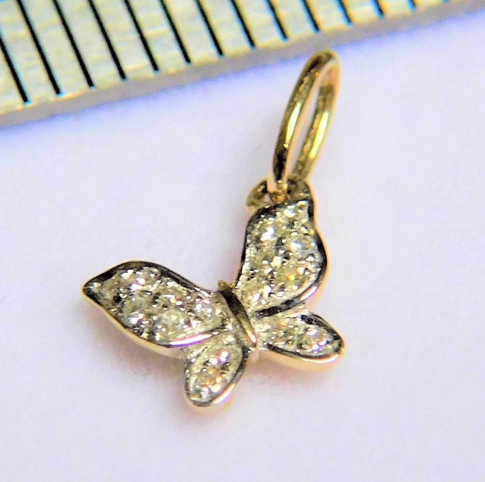 Tiny 14k Solid Gold Butterfly Charm With Genuine, Natural Diamonds 12 X ...