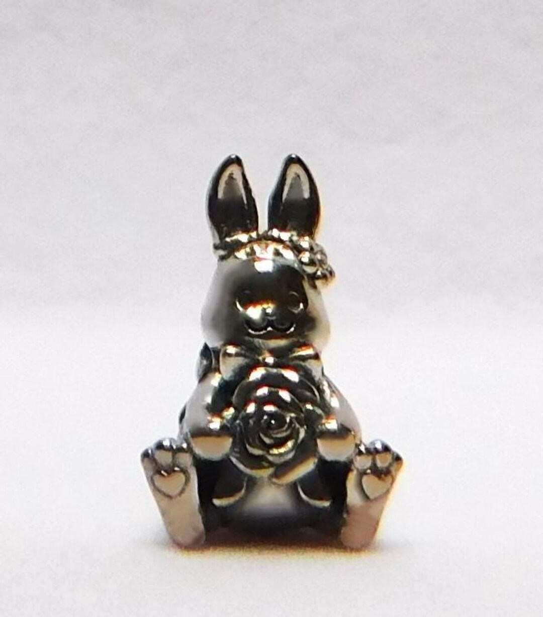 Silver Bunny Rabbit Holding a Flower Charm - Etsy