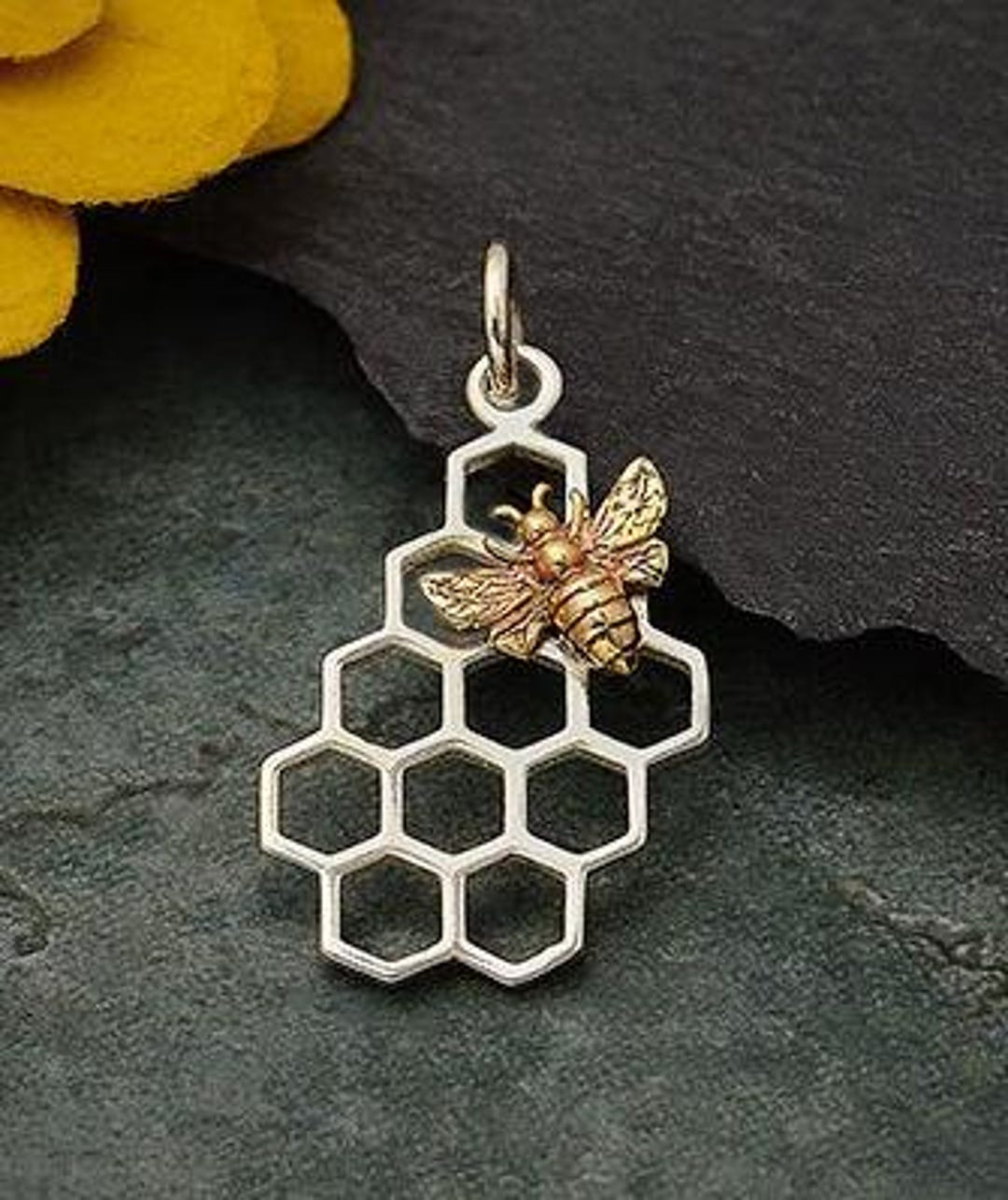Sterling Silver Honeycomb With a Bronze Bee Pendant 23 X 11 Mm - Etsy