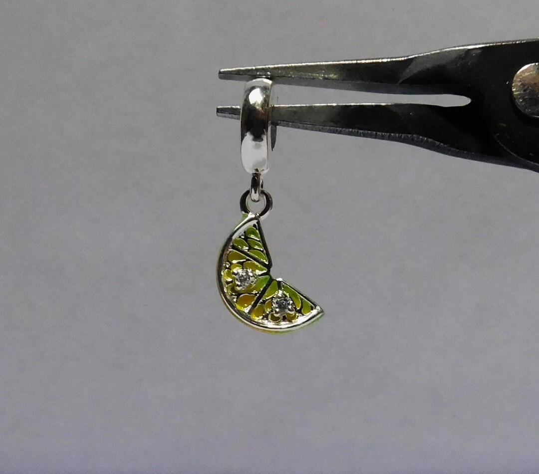Sterling Silver and Enamel Lemon Slice Charm With Crystal Seeds 28 X 10 ...