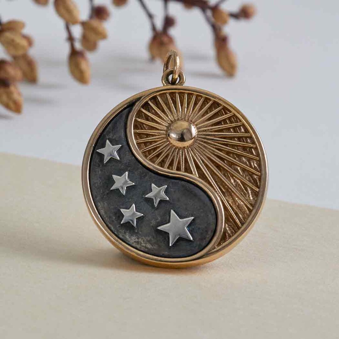 Silver and Bronze Sun and Stars Yin and Yang Pendant - Etsy