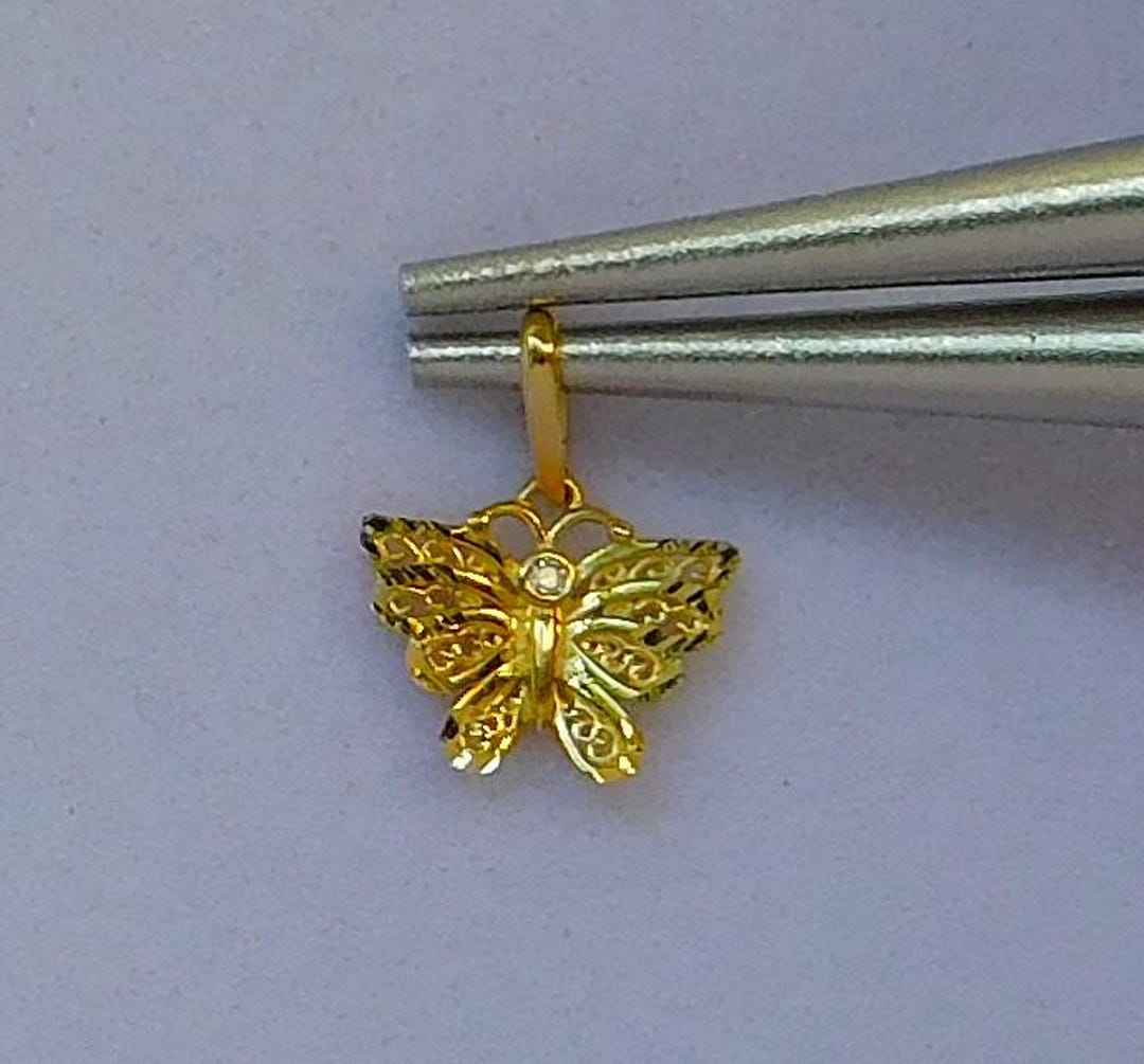 14k Solid Gold and Cubic Zirconia Butterfly Charm - Etsy