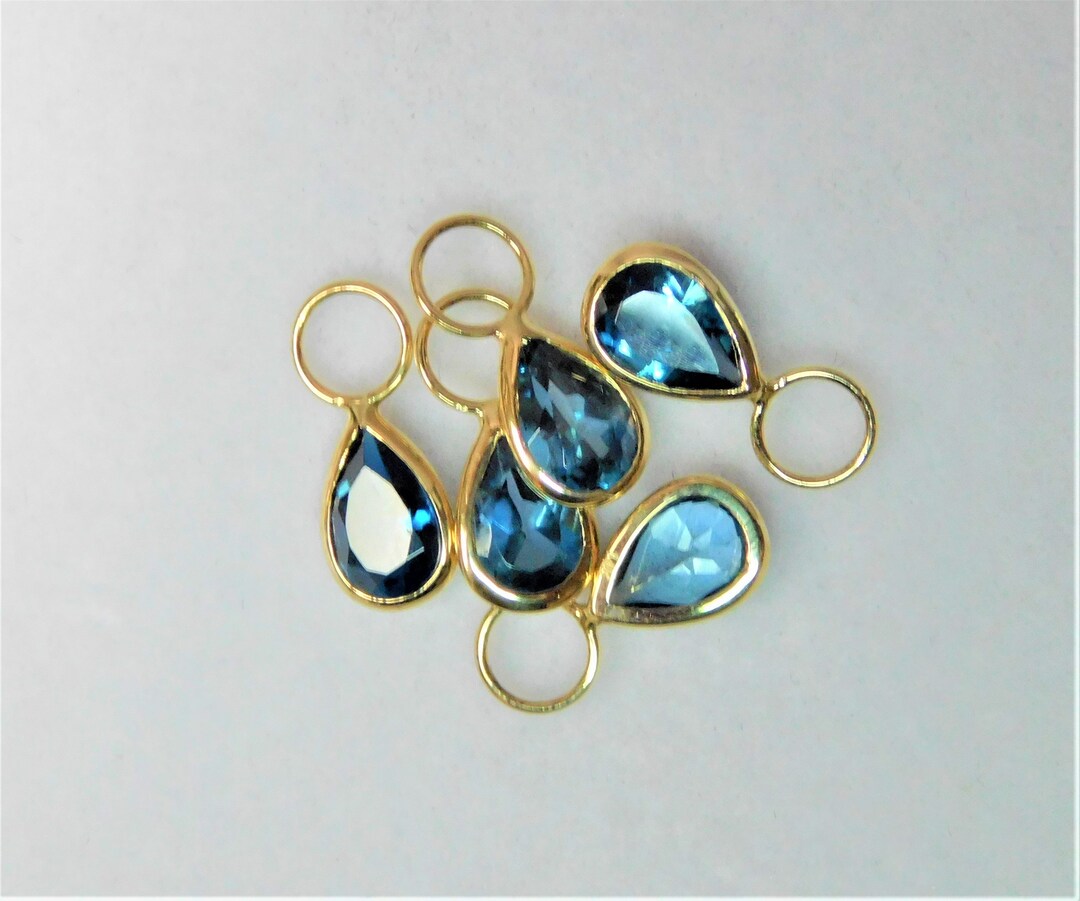 14k Solid Gold London Blue Topaz Charm 12 X 5 Mm - Etsy