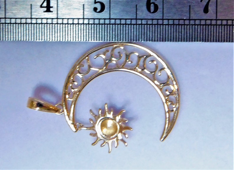 14k Solid Gold Filigree Crescent Moon Pendant With Hanging, Movable ...