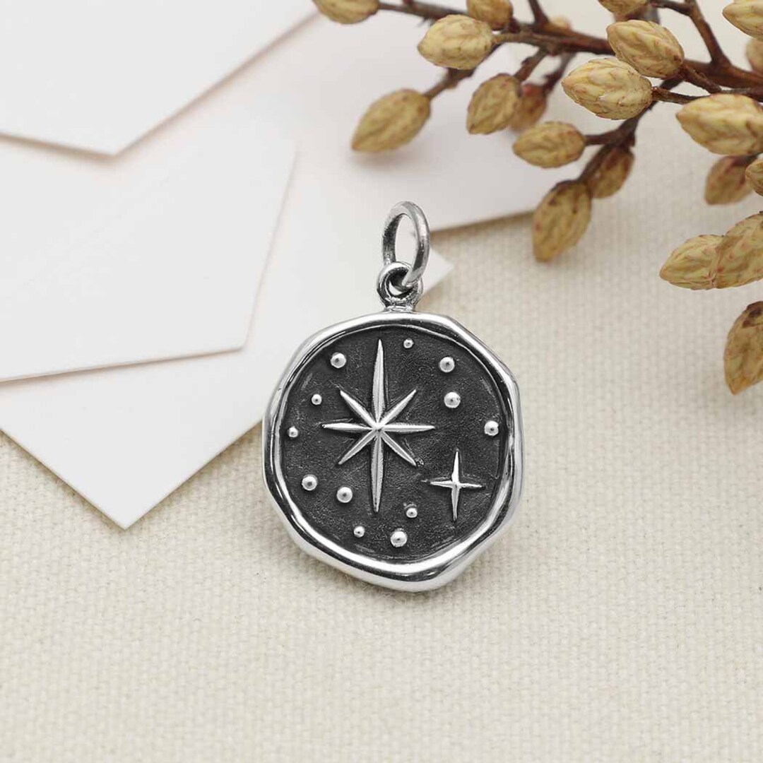 Sterling Silver Wax Seal North Star Charm 22 X 15 Mm - Etsy