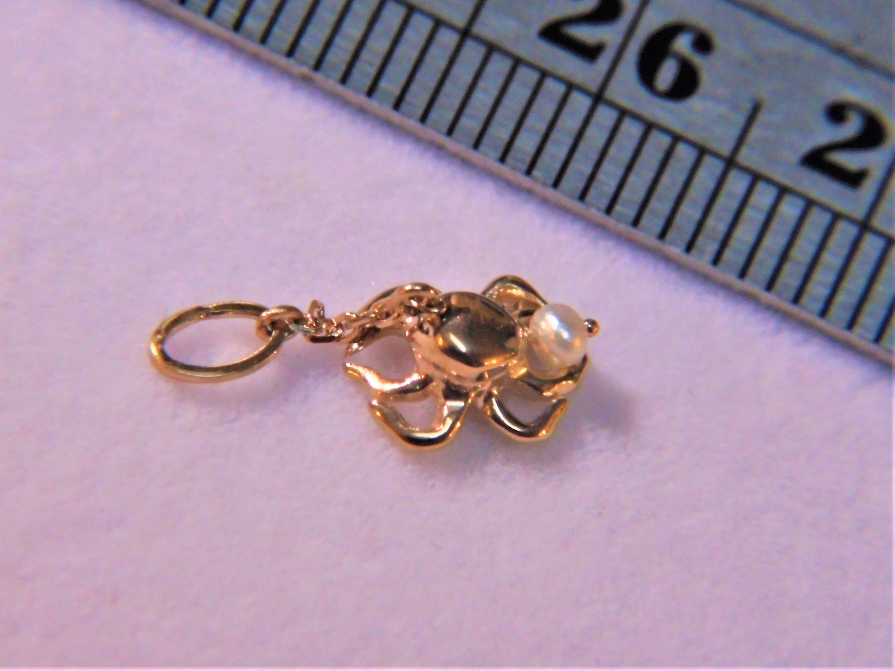 14k Solid Gold Tiny Spider Hanging on to a Genuine Freshwater - Etsy