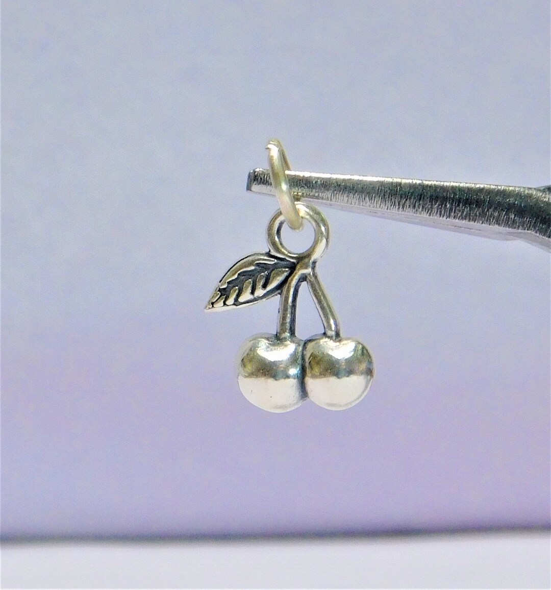 Tiny Sterling Silver, 3D Two Cherries and a Leaf Charm 13 X 9 Mm - Etsy