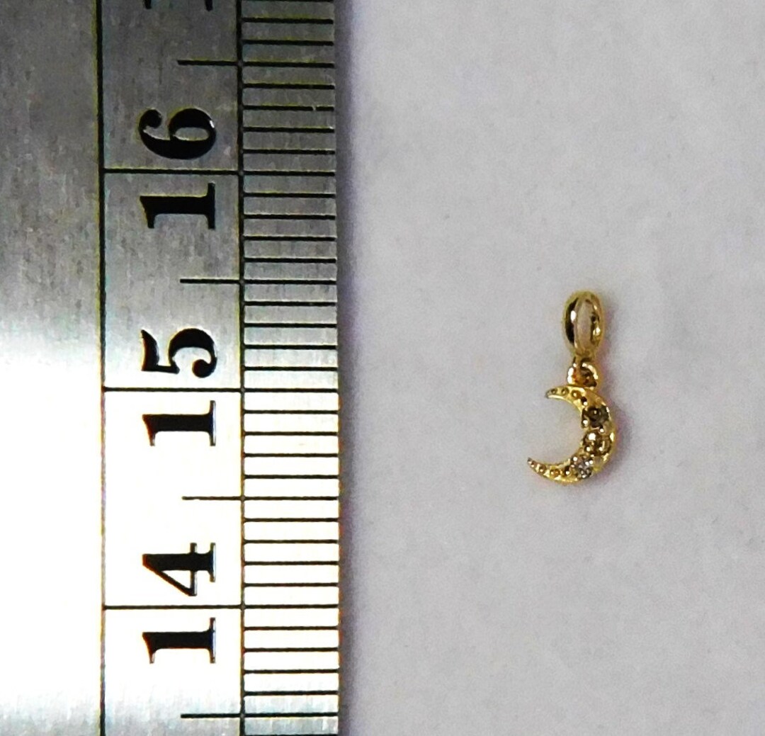 Super Tiny 14k Solid Yellow Gold Crescent Moon Charm With Three Genuine ...