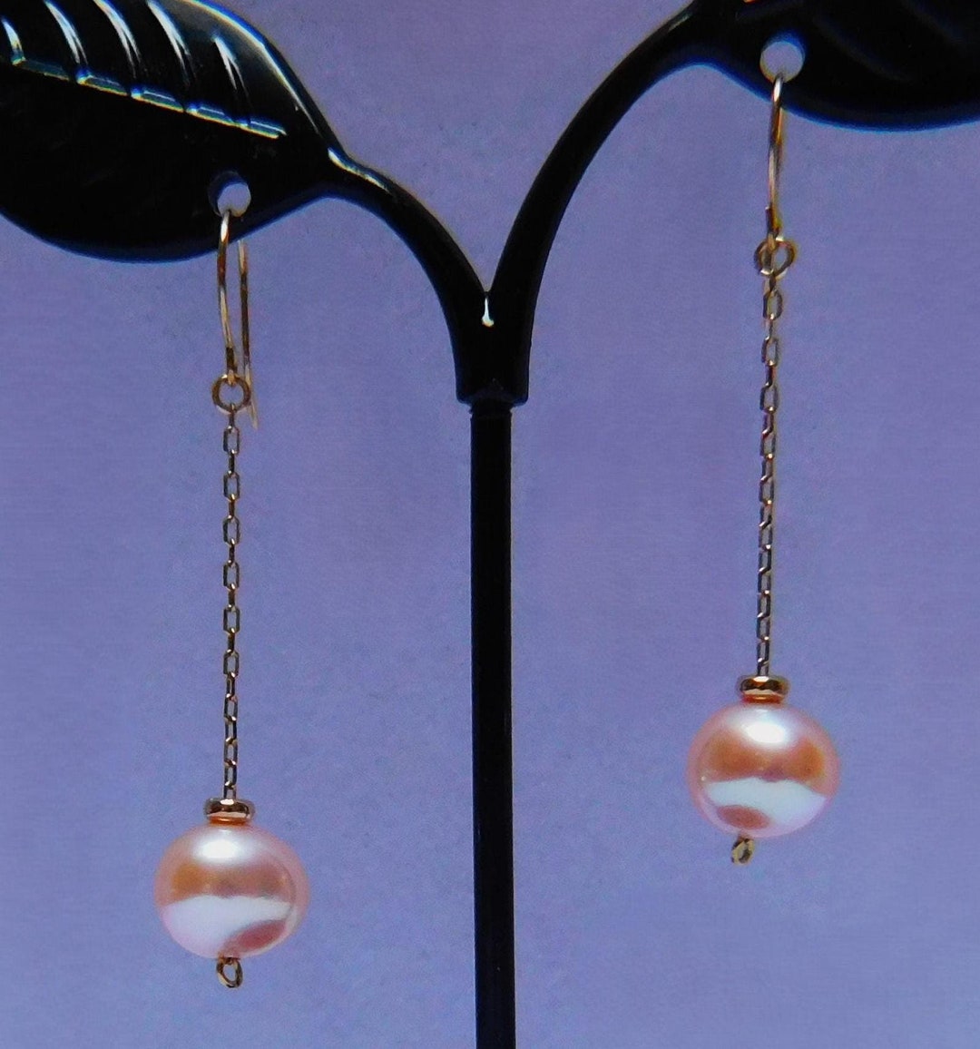 14k Solid Gold and Genuine, Natural Freshwater Pearl Dangle Drop ...