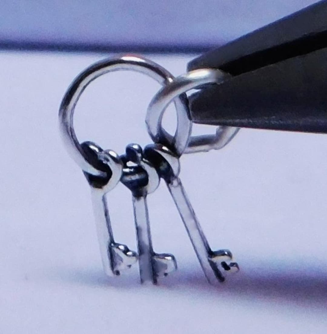 Super Tiny Sterling Silver 3D Skeleton Keys on a Ring Charm - Etsy