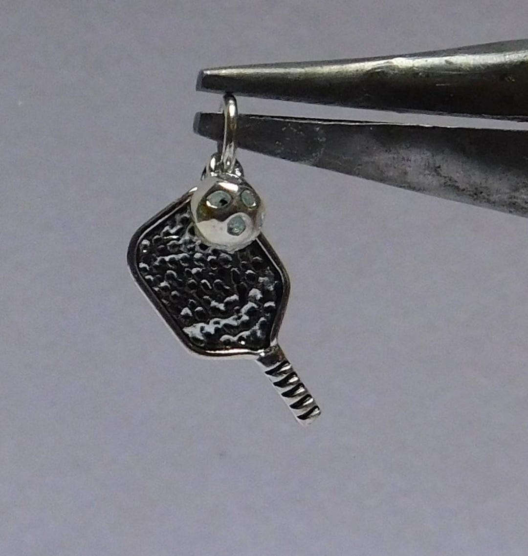 Tiny Sterling Silver 3D Pickleball and Paddle Charm - Etsy