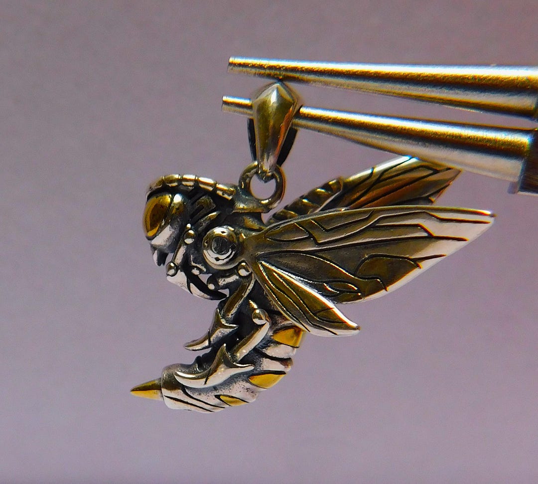 Sterling Silver Stinging Bee Pendant - Etsy