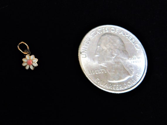 14 K Solid Gold Tiny Flower Charm With White Petals and a Pink | Etsy