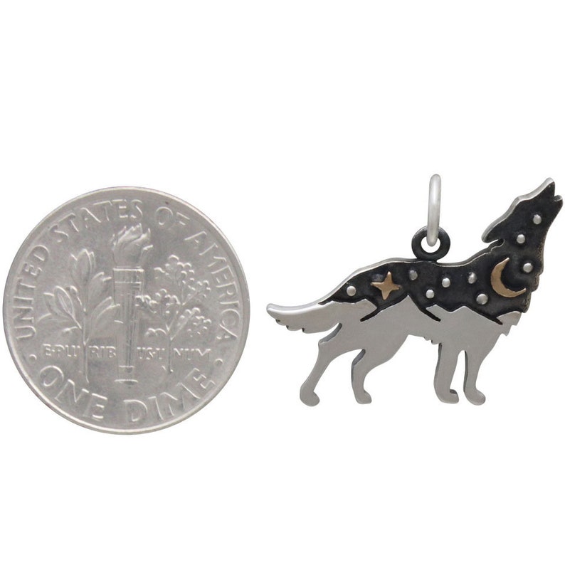 Sterling Silver Wolf Charm With Bronze Star and Moon. Includes - Etsy