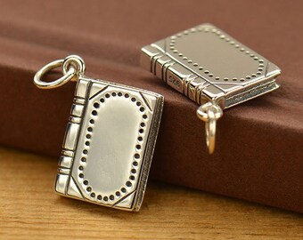 Sterling Silver Book Charm, Book Lover Charm, Gift for Bookworm ...