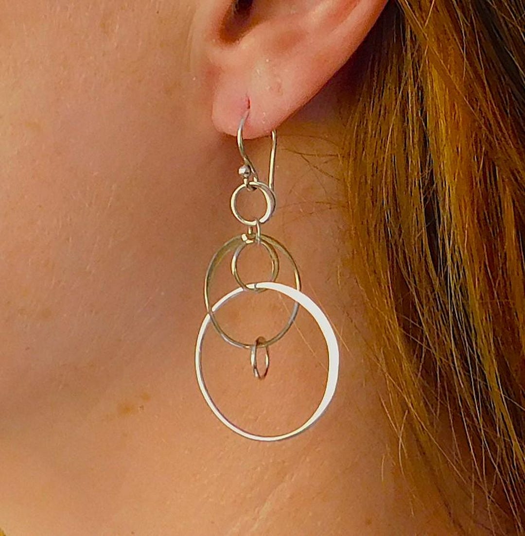 Sterling Silver Six Floating Circles Dangle and Drop Earrings - Etsy
