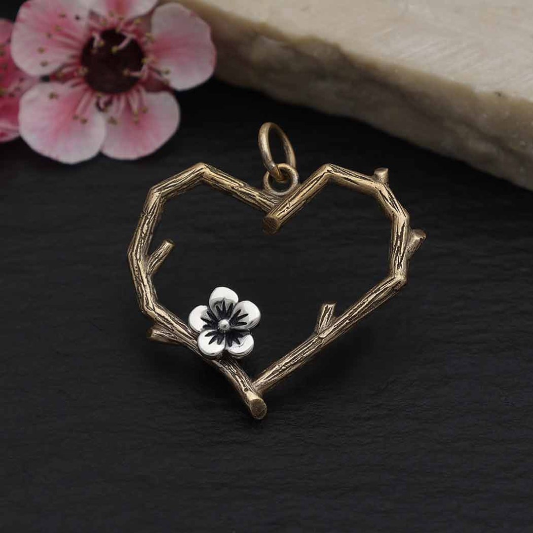 Bronze Branch Heart Pendant With a Sterling Silver Blossom Pendant 23 X ...