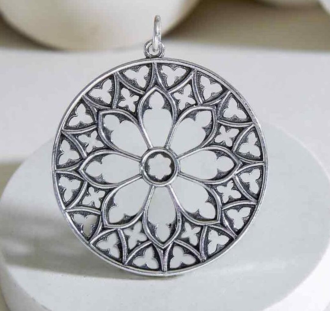 Sterling Silver Cathedral Rose Window Pendant - Etsy