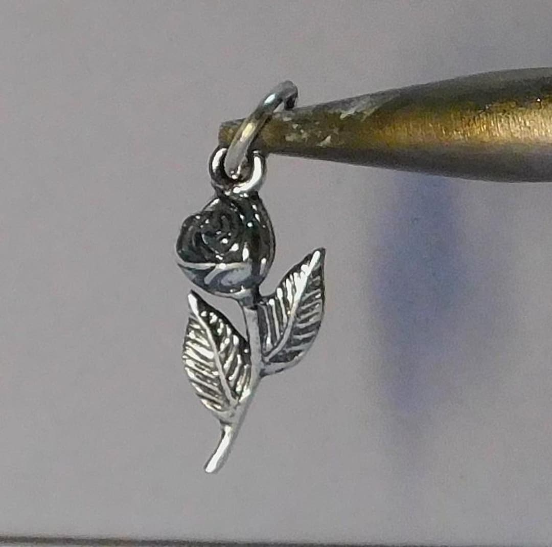 Sterling Silver Long Stem Rose Charm - Etsy
