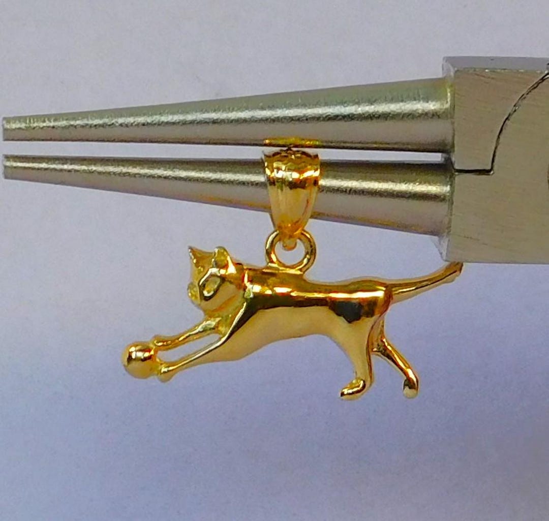 Handmade 14k Solid Yellow Gold Playful Kitten Charm/pendant - Etsy