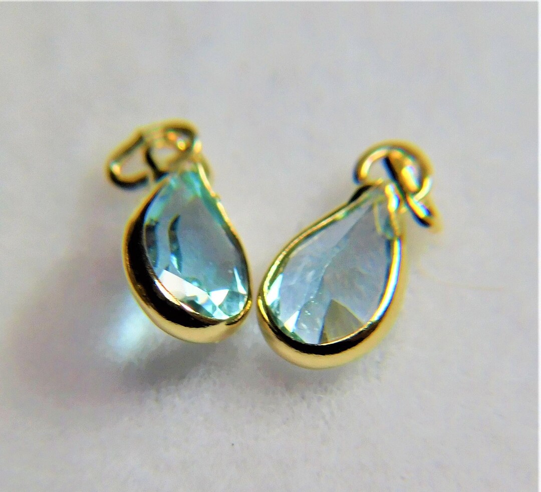 14k Solid Gold Charm With High Rated Sky Blue Topaz Drops 5 X 3 Mm - Etsy